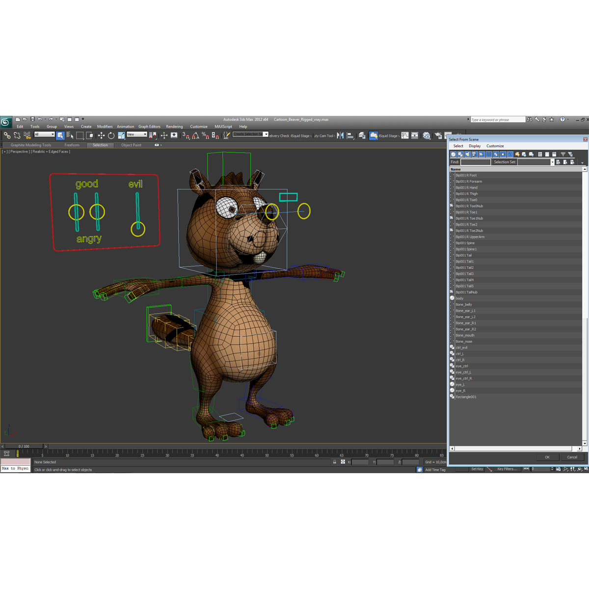 3ds max cartoon beaver rigged