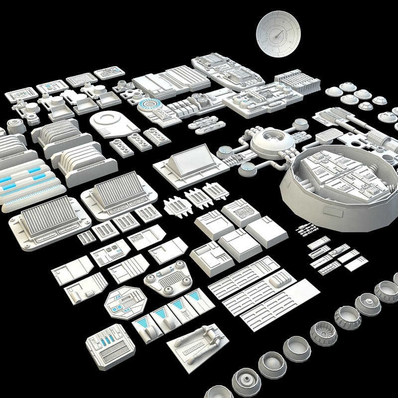 3d model science fiction mechanical parts
