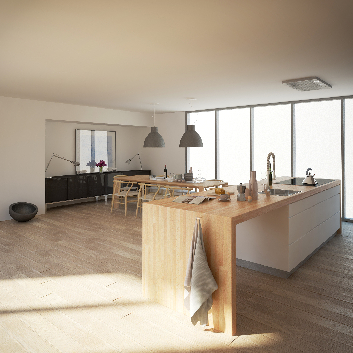 3d realistic modern kitchen interior model