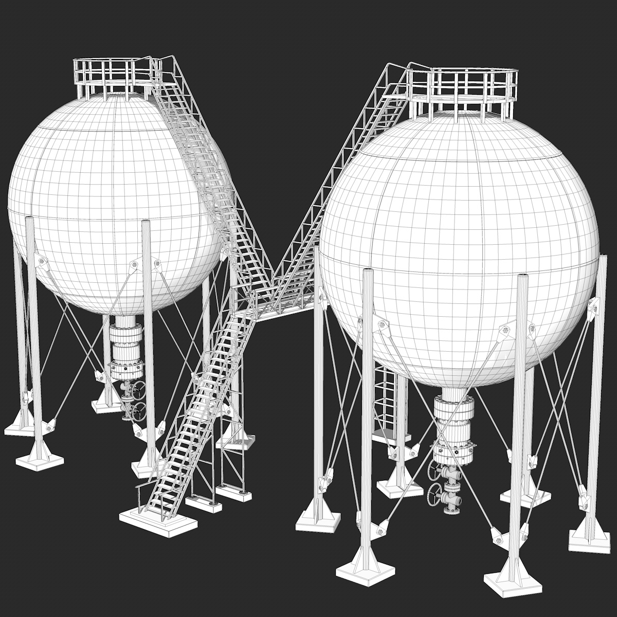 3d model of storage spherical tanks