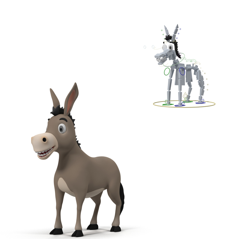 3d max cartoon donkey rigged