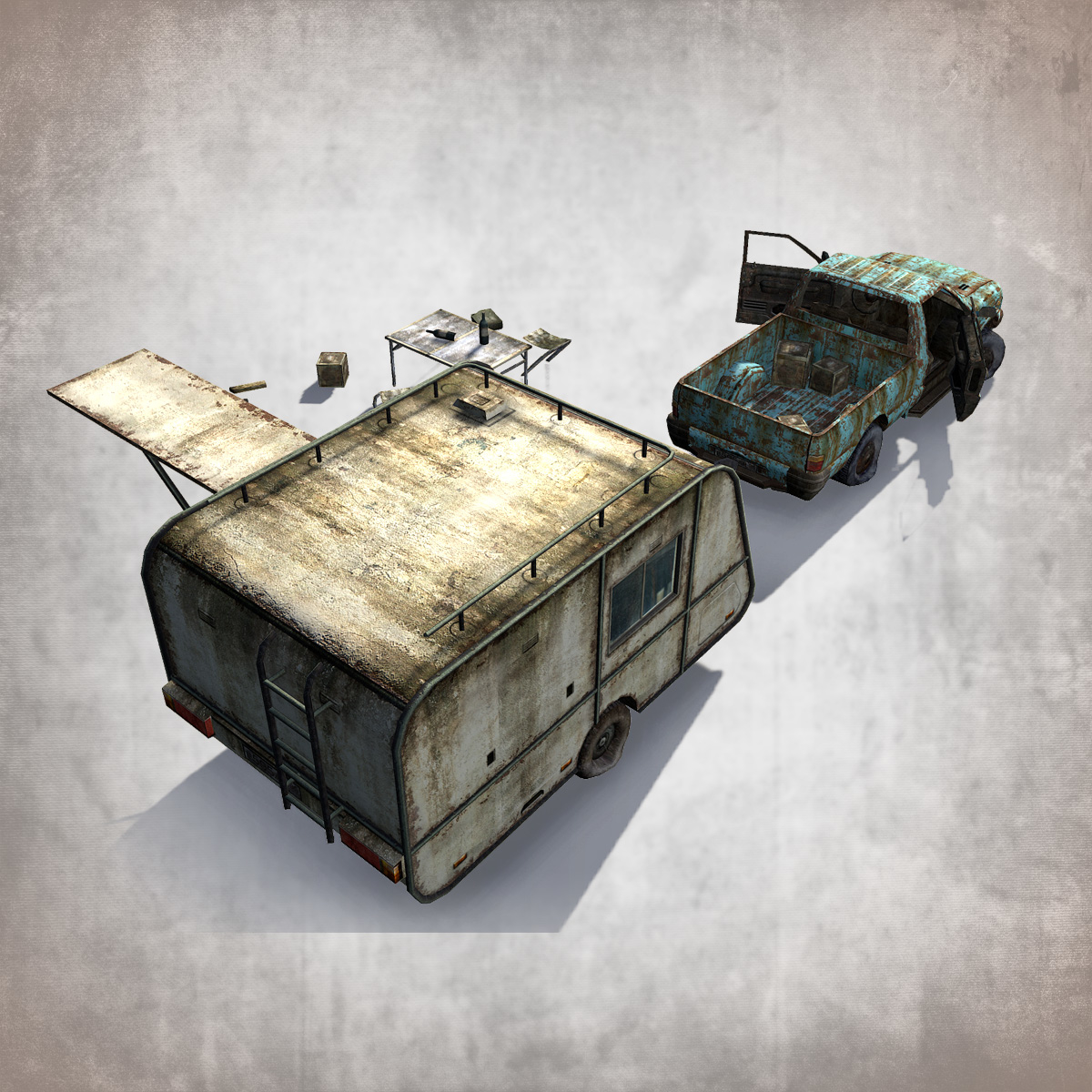 rusty trailer scene pickup 3d model