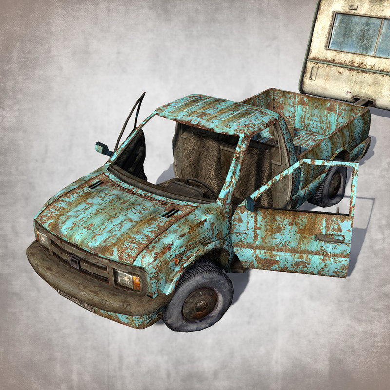 rusty trailer scene pickup 3d model