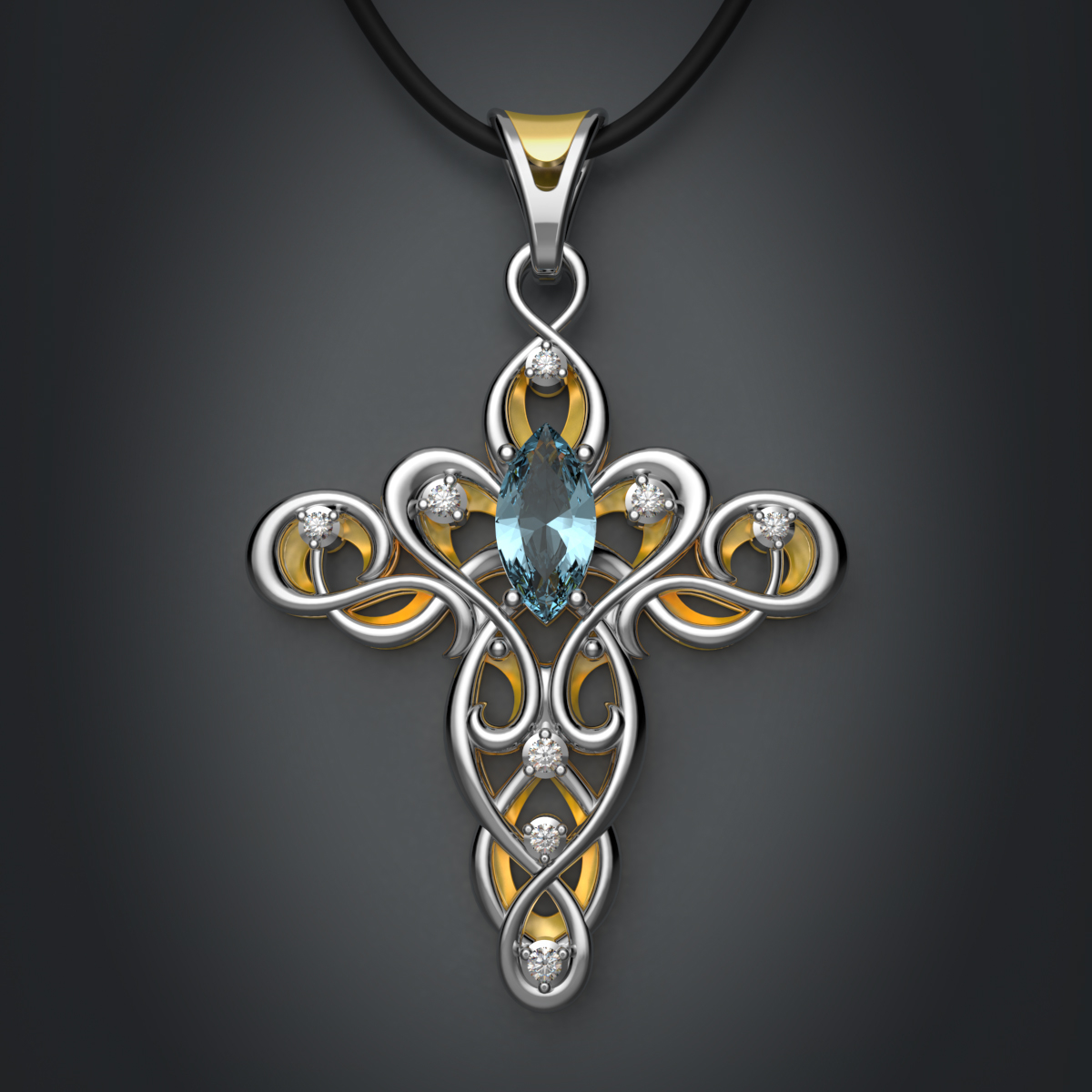 3d gold silver elven cross