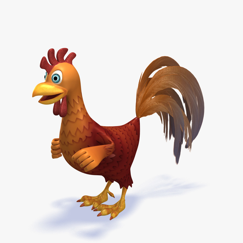 3d model of cartoon rooster rigged