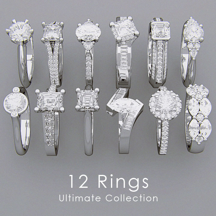 3d model rings diamonds 12