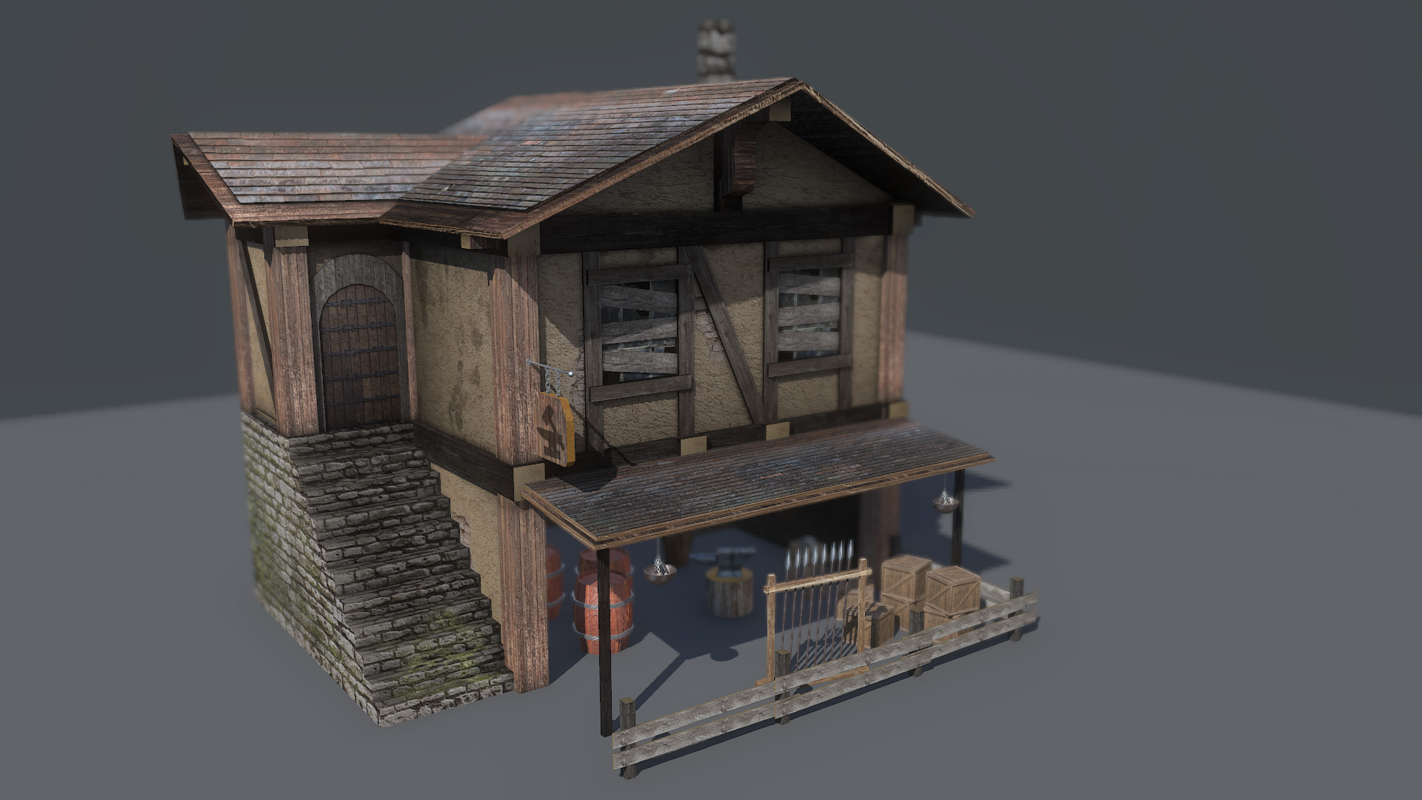 ready medieval blacksmith house building 3d obj