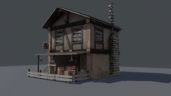 ready medieval blacksmith house building 3d obj