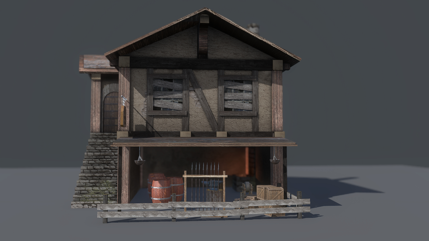 ready medieval blacksmith house building 3d obj
