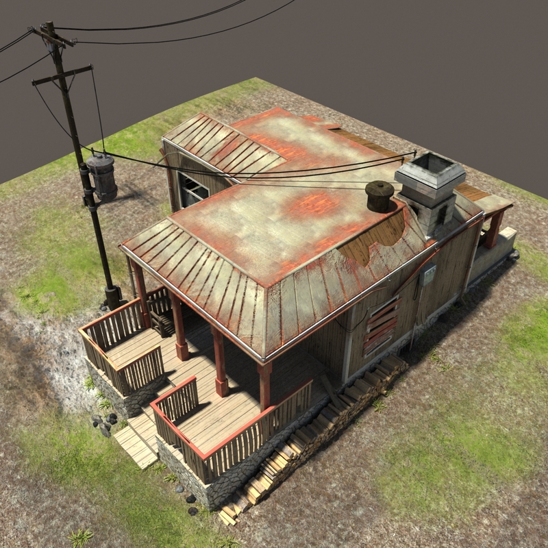 3d obj old post apocalyptic house