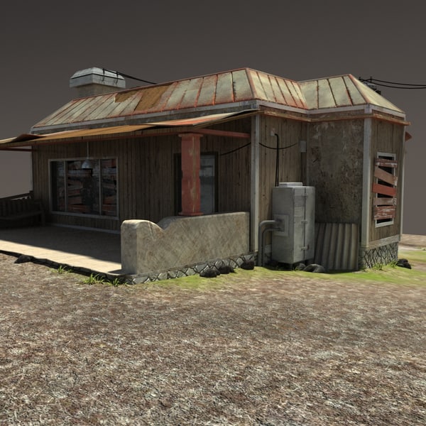 3d obj old post apocalyptic house