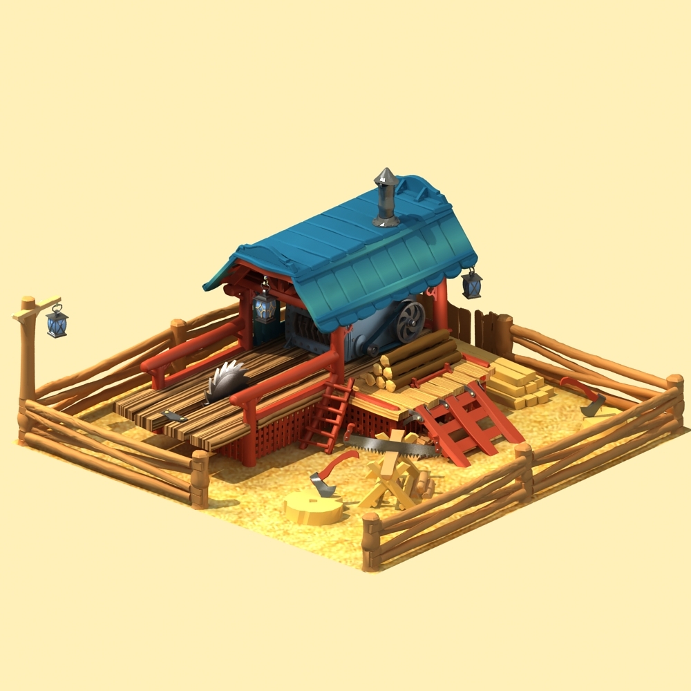 3d cartoon sawmill