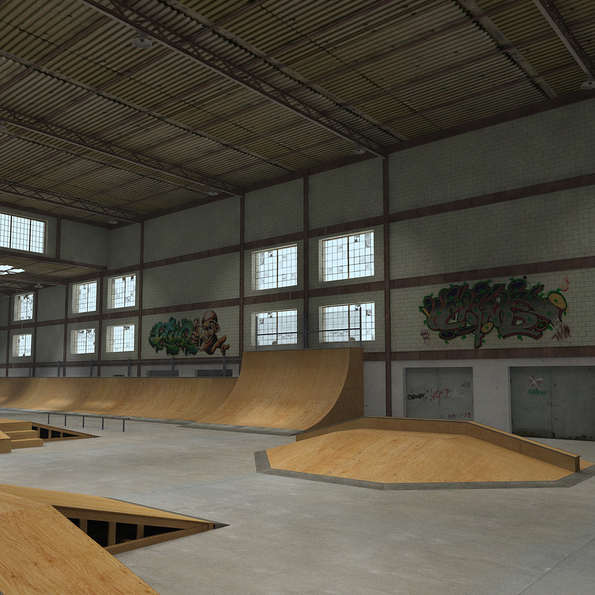 skate park warehouse interior 3d max