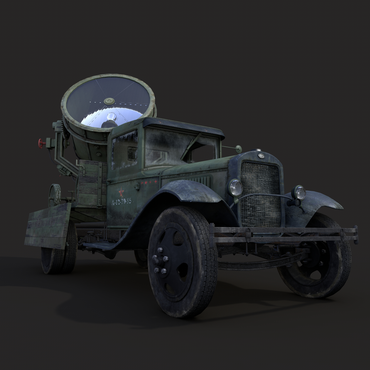 gaz-aa searchlight military vehicle 3d model