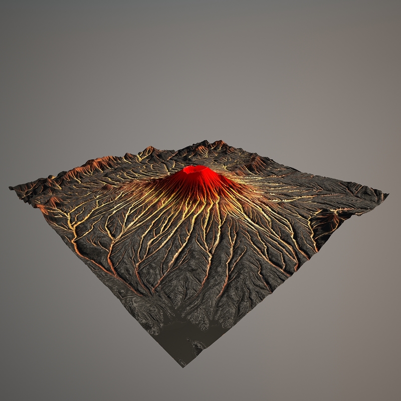 3d erupted volcano scene night