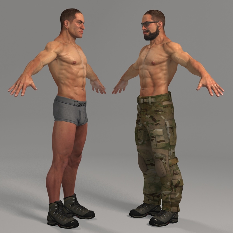 military male soldier set 3d model