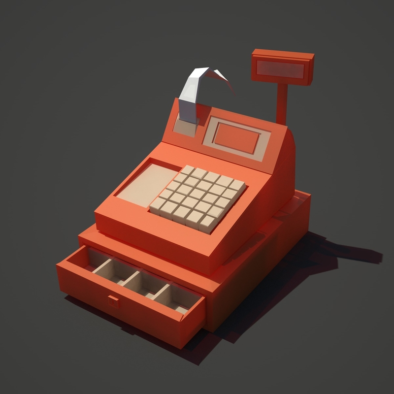3d low-poly cash register