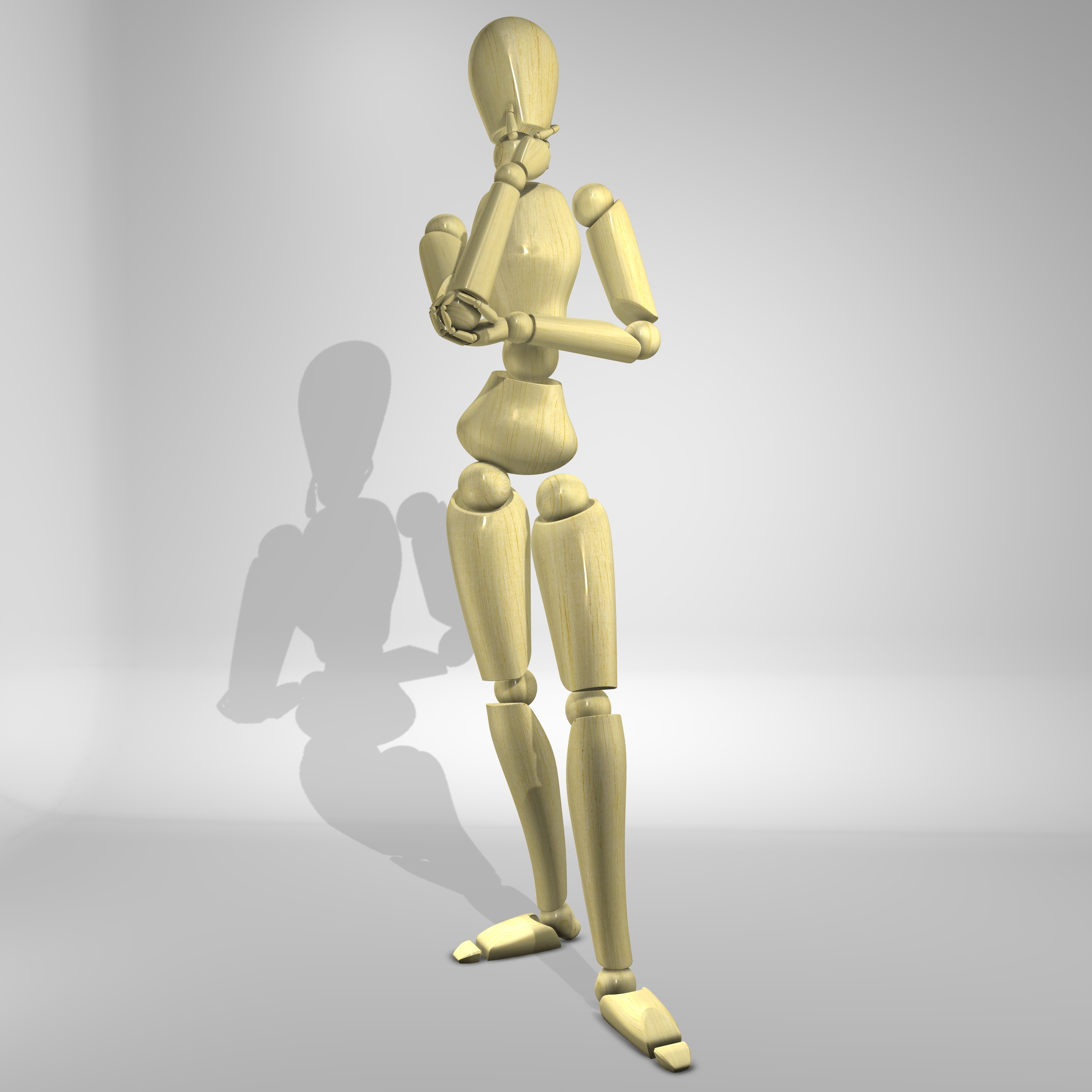 rigged wooden mannequin character female 3d obj