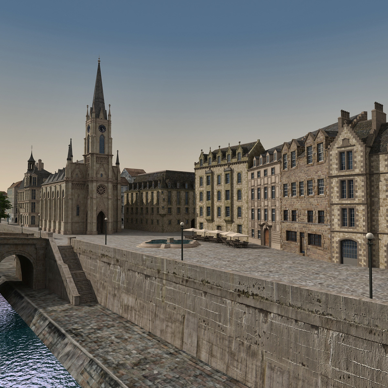 3d traditional town buildings