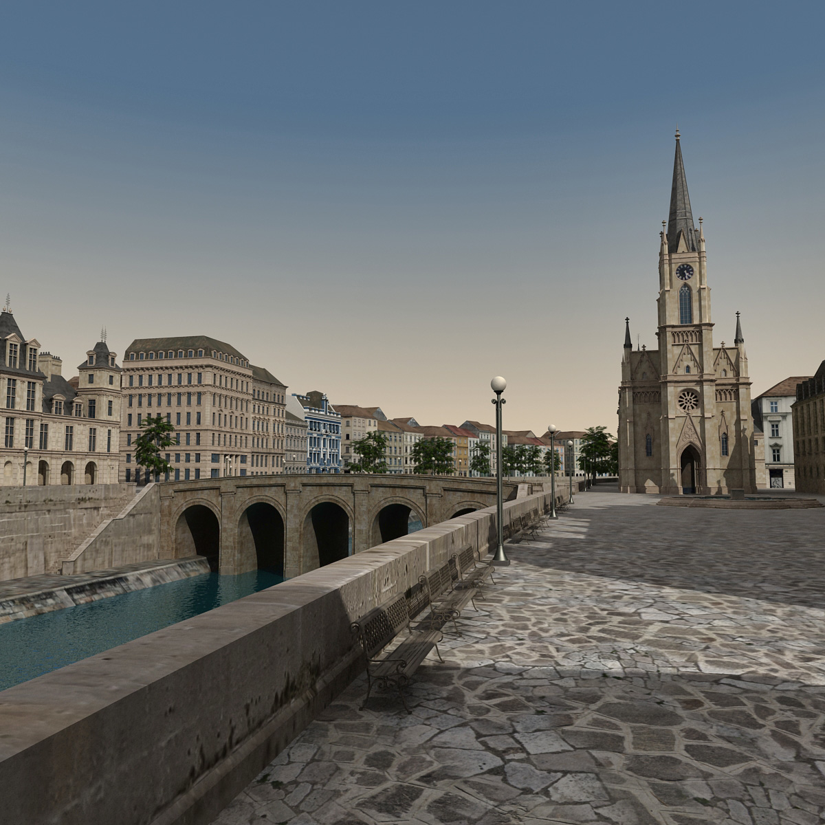 3d traditional town buildings