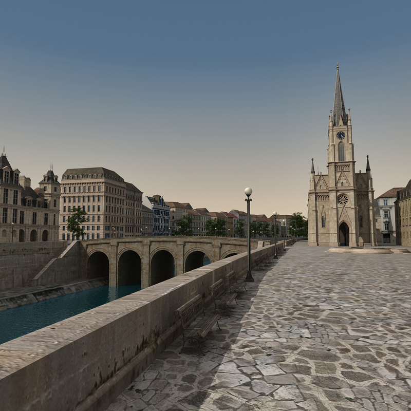 3d traditional town buildings