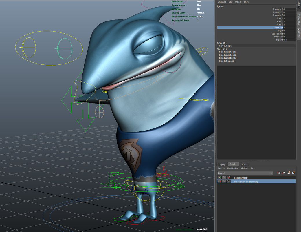 3d cartoon shark character rigged model