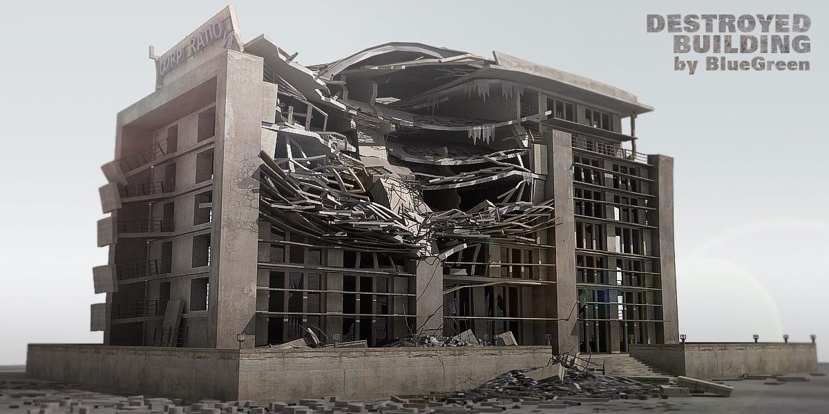 destroyed building 3d 3ds