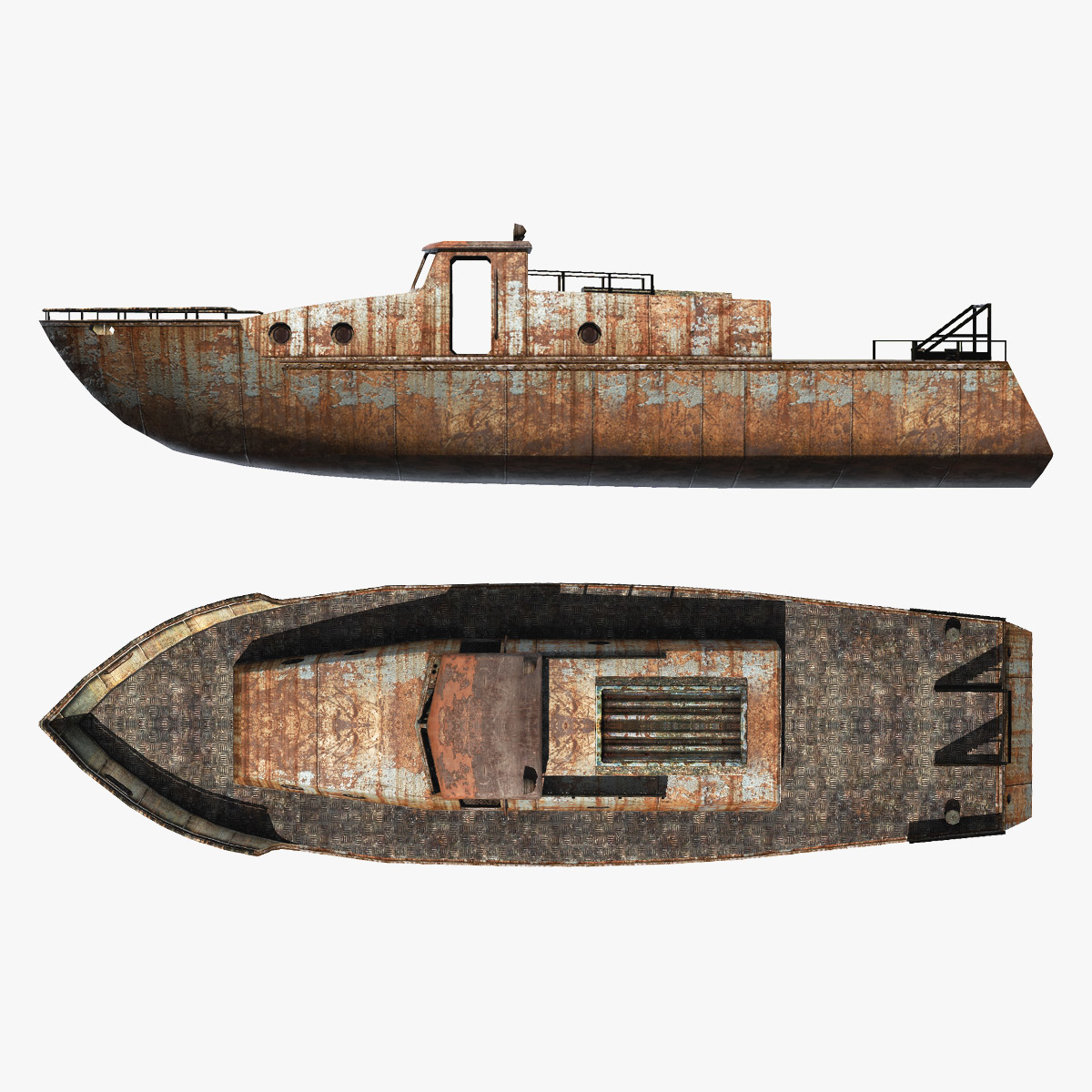 3d set rusty boats