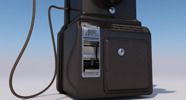 3d retro pay phone gray model
