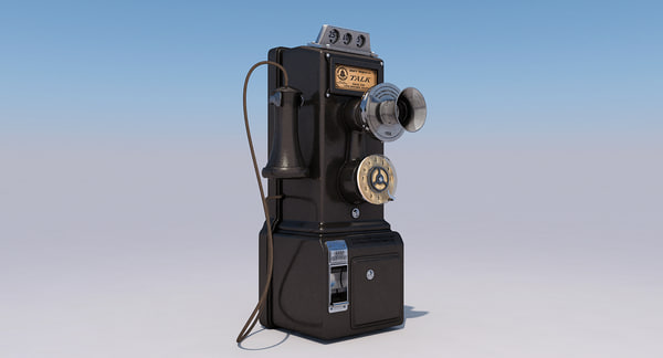 3d retro pay phone gray model