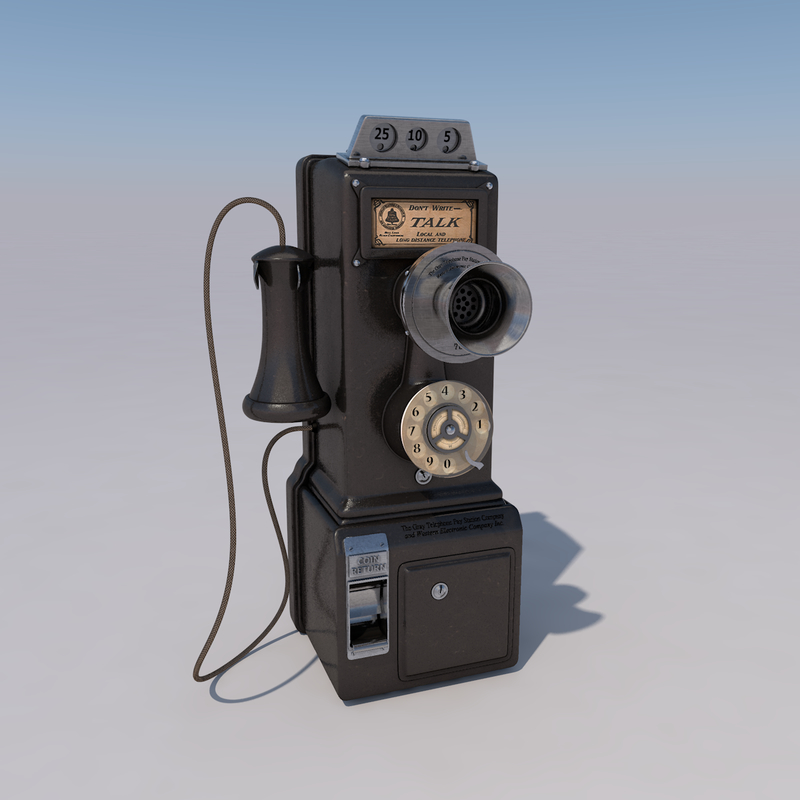 3d retro pay phone gray model