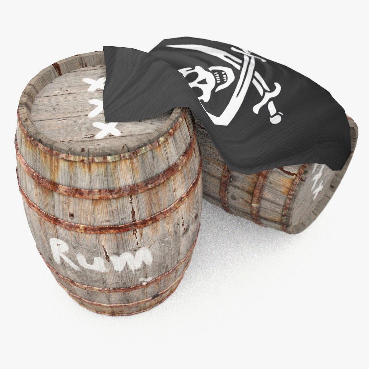 3d wooden barrels rum pirates