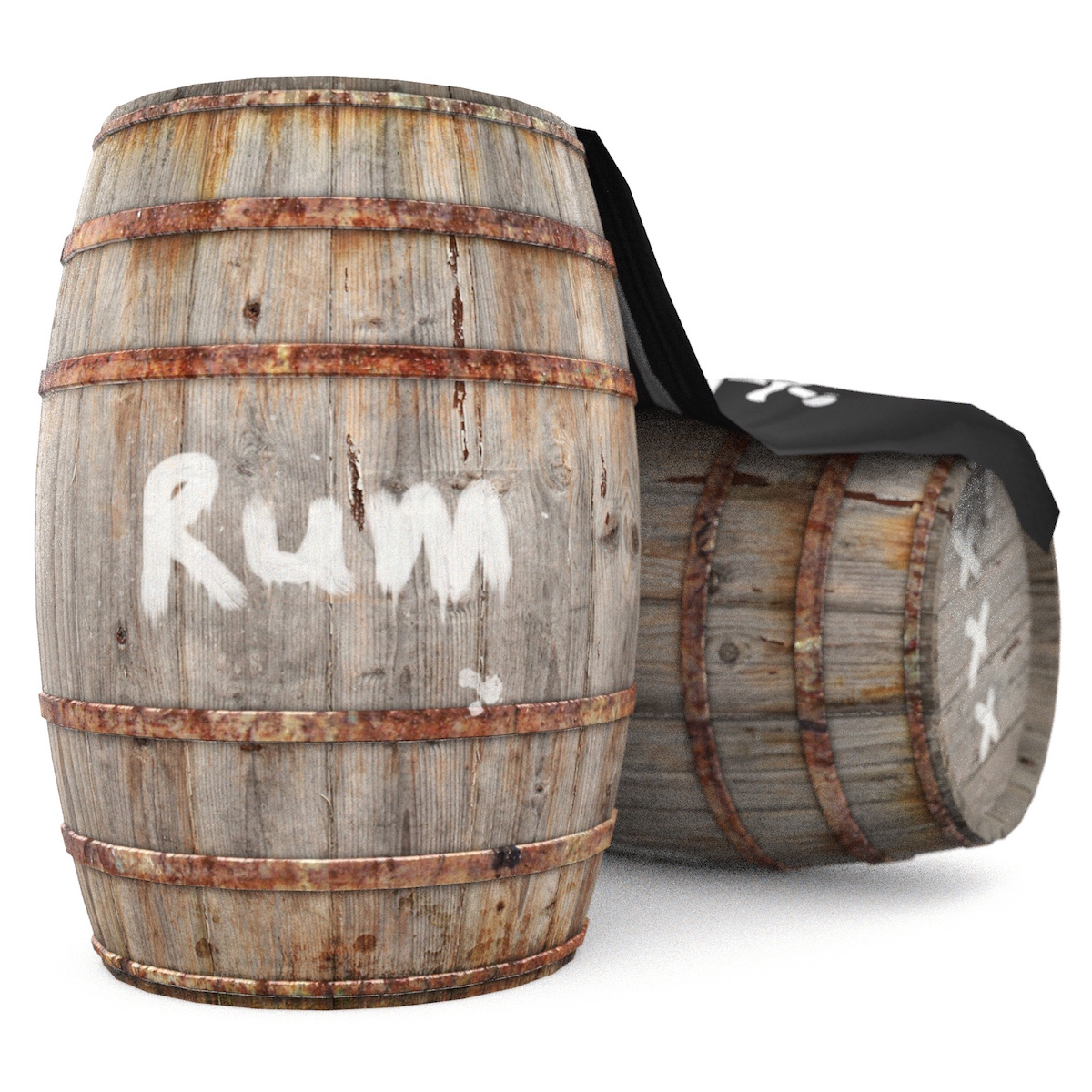 3d wooden barrels rum pirates