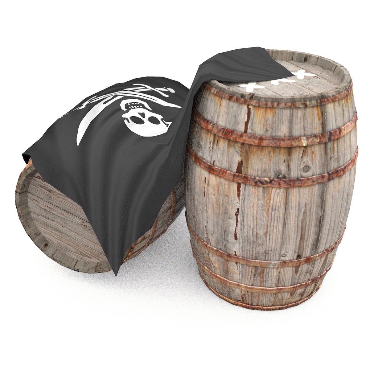 3d wooden barrels rum pirates