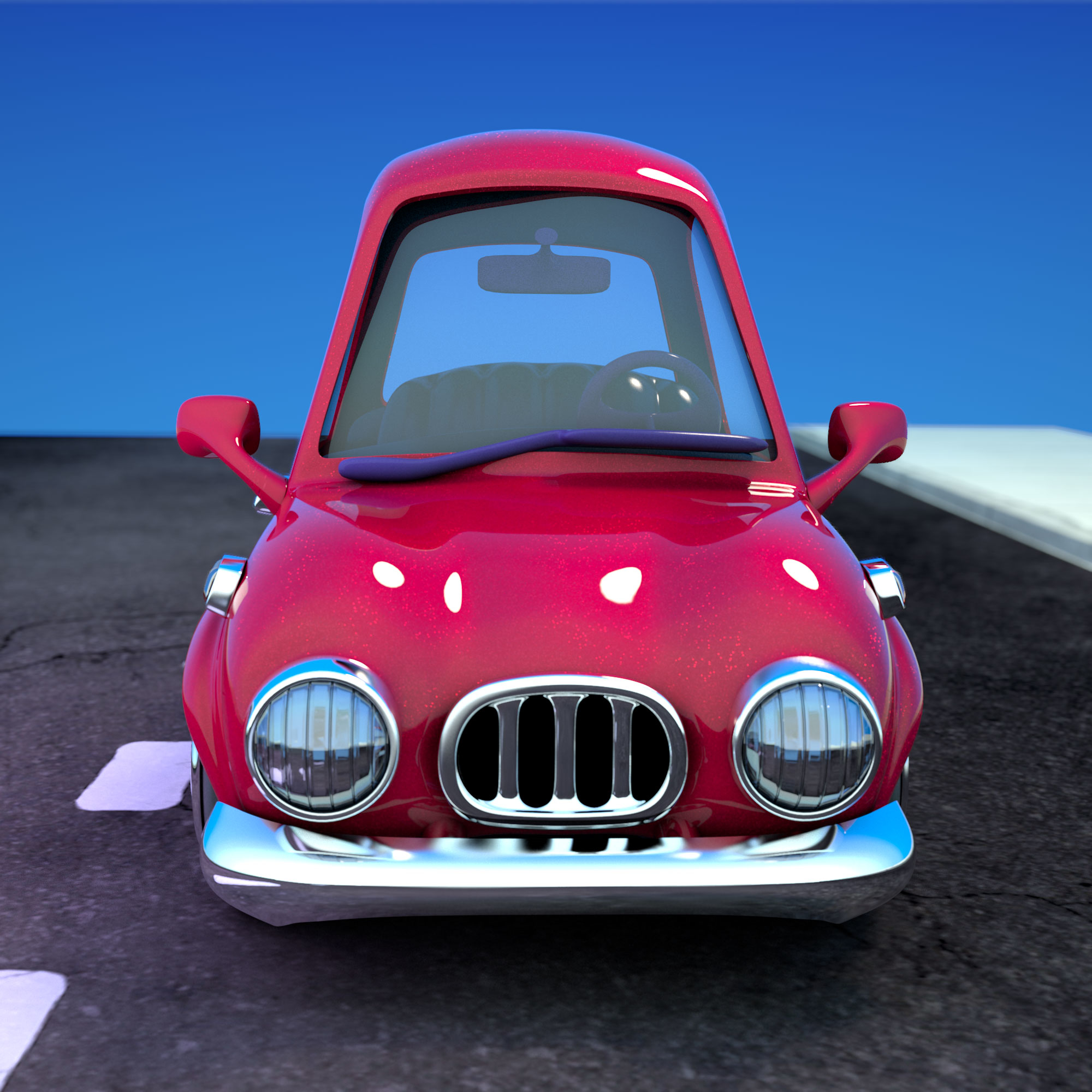 3d model animation red cartoon sedan