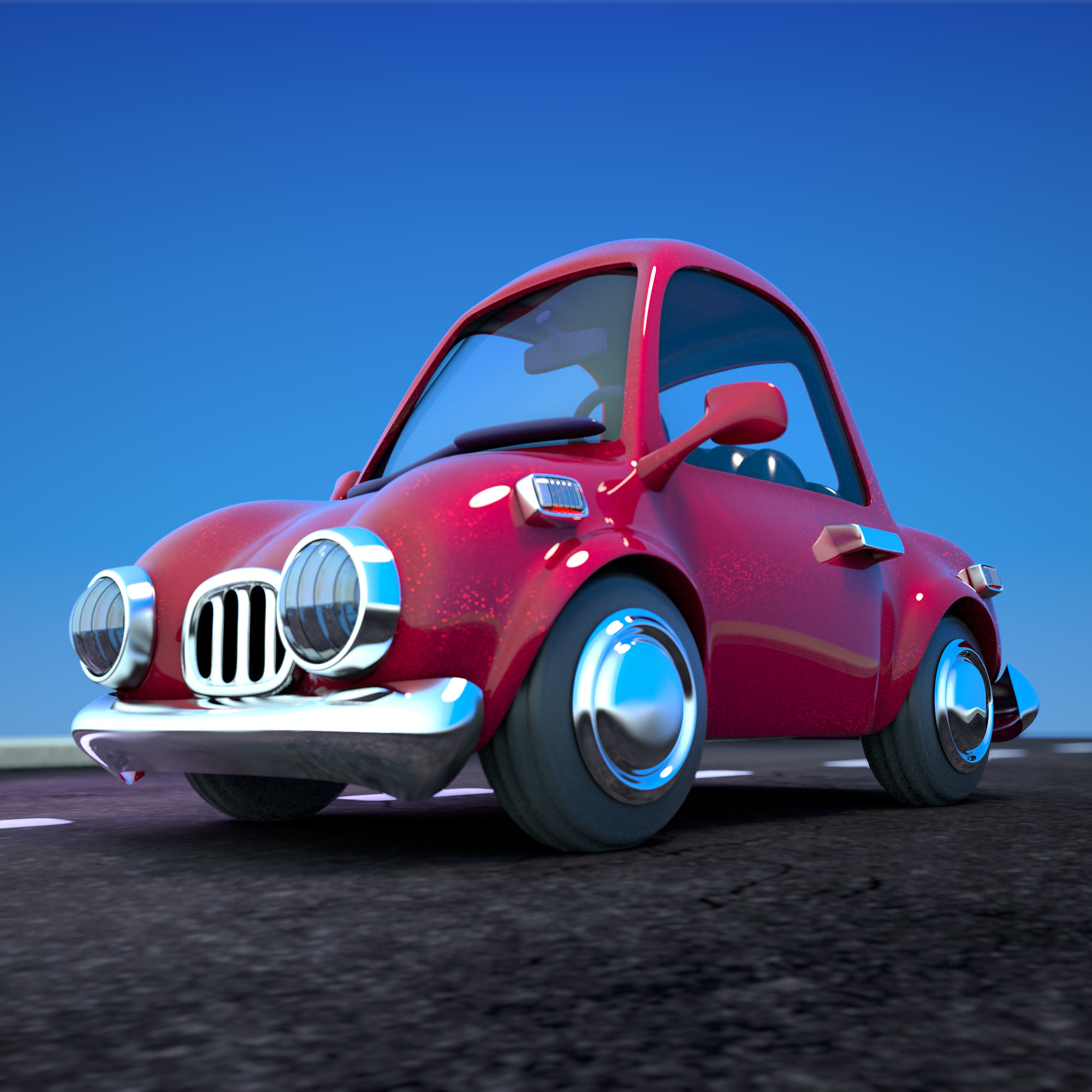3d model animation red cartoon sedan