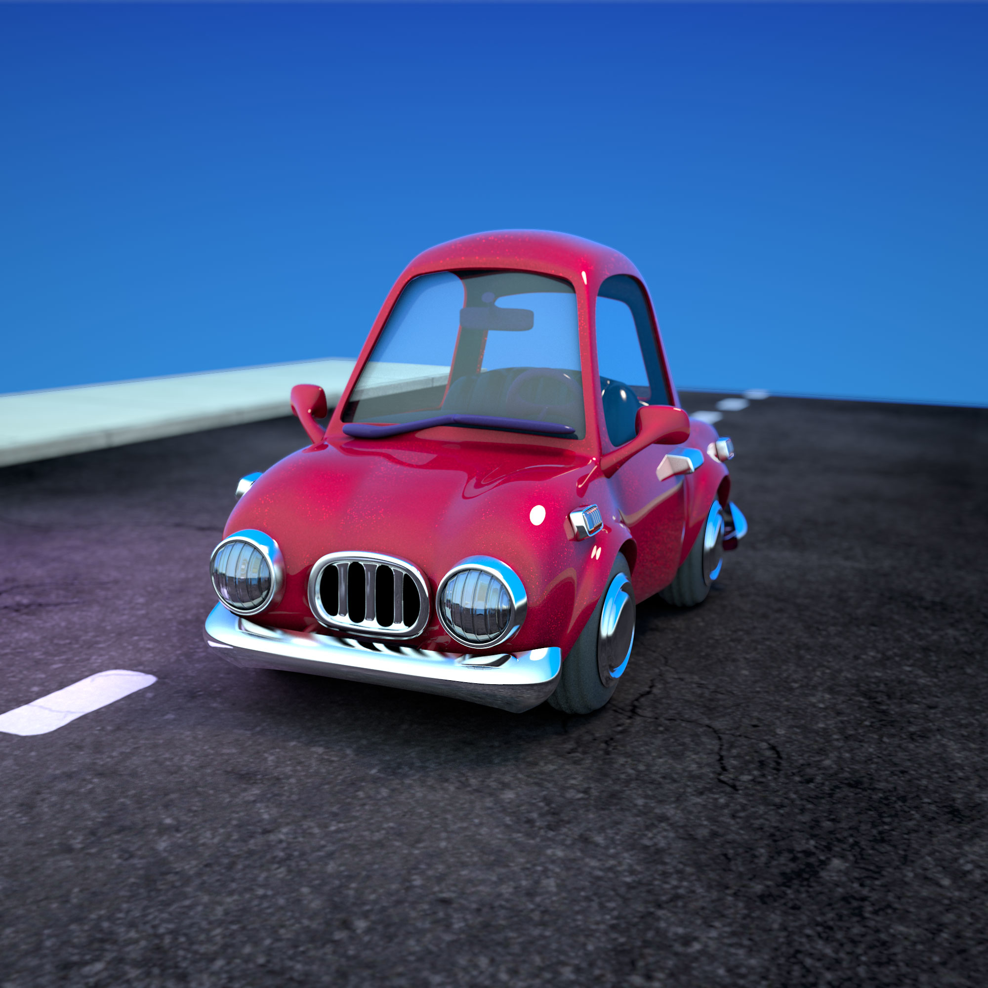 3d model animation red cartoon sedan