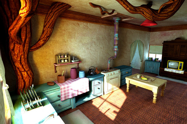 interior tree house cartoon obj
