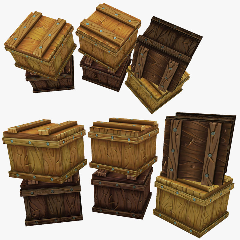 wooden box stylized 1 3d x