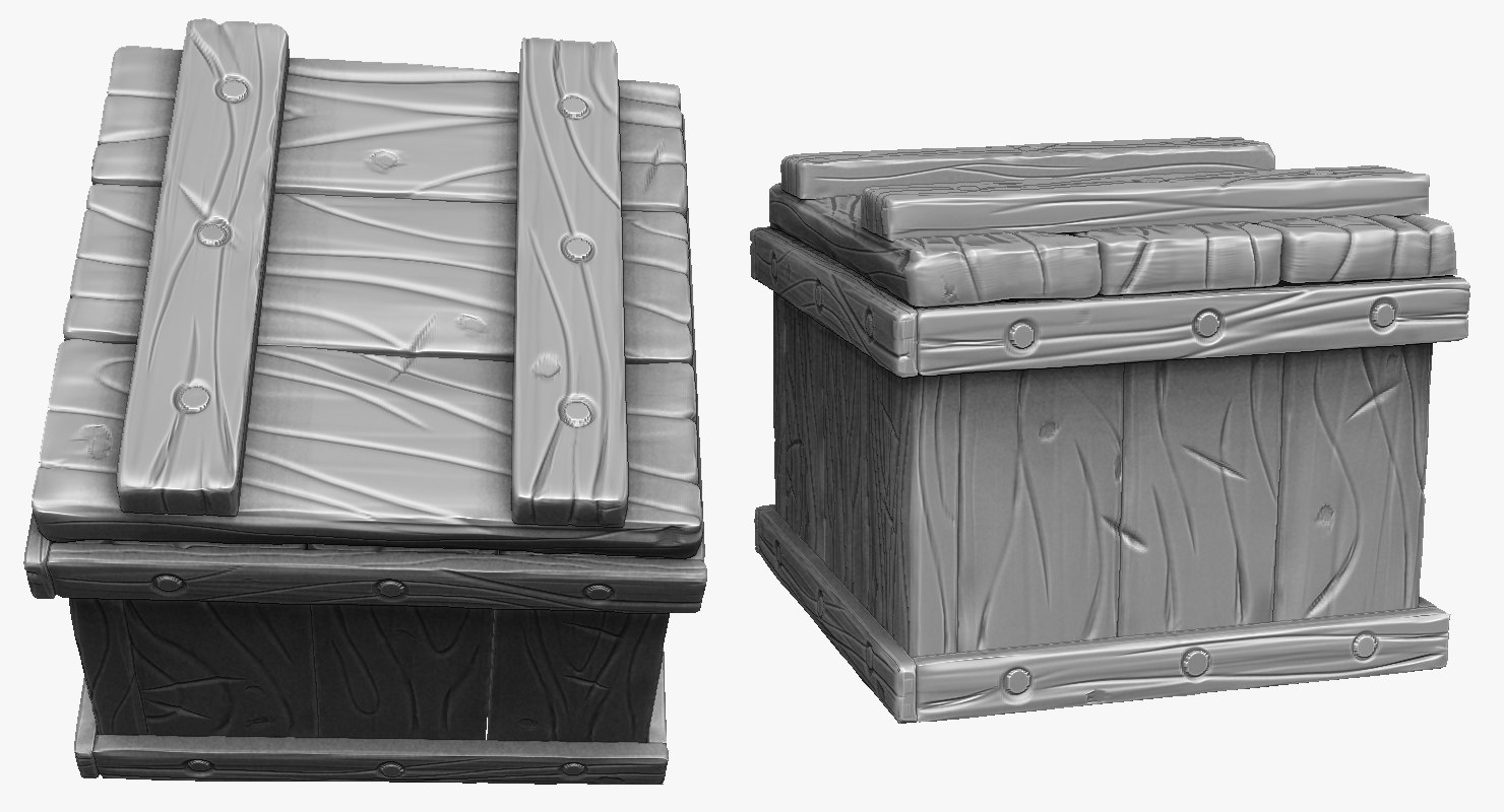 sculpt stylized wooden box 3d model