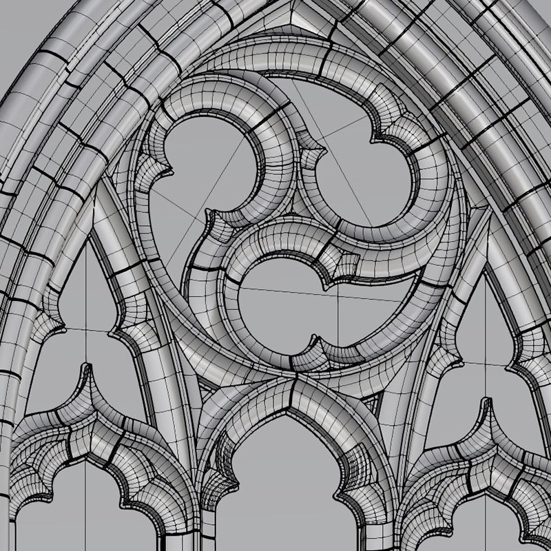 3d obj small arched gothic window