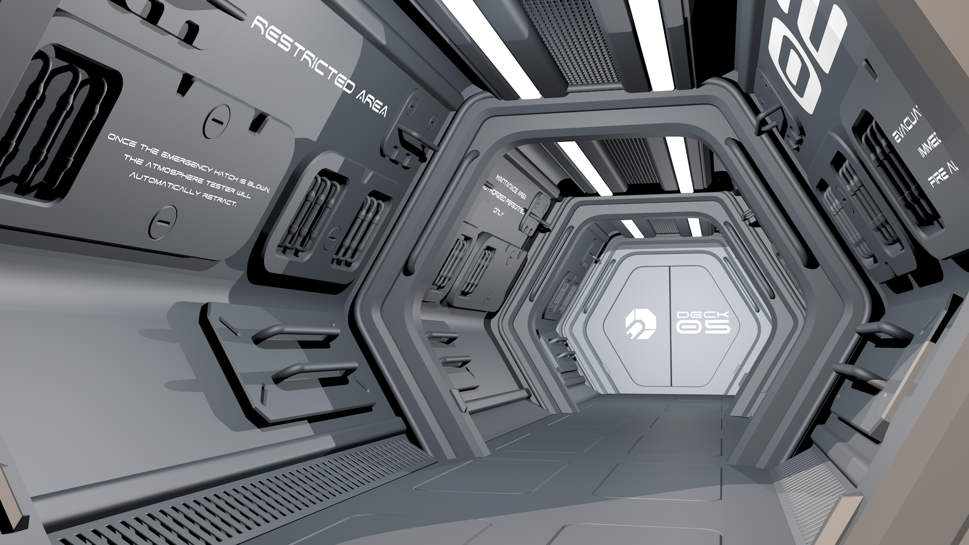c4d sci-fi spaceship corridor