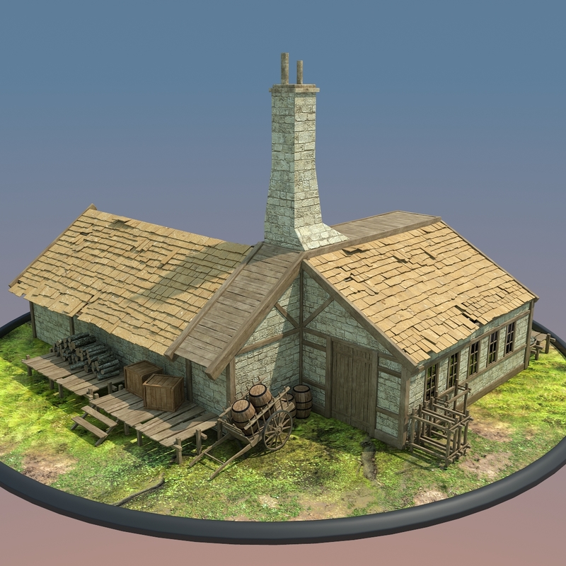medieval blacksmith house obj