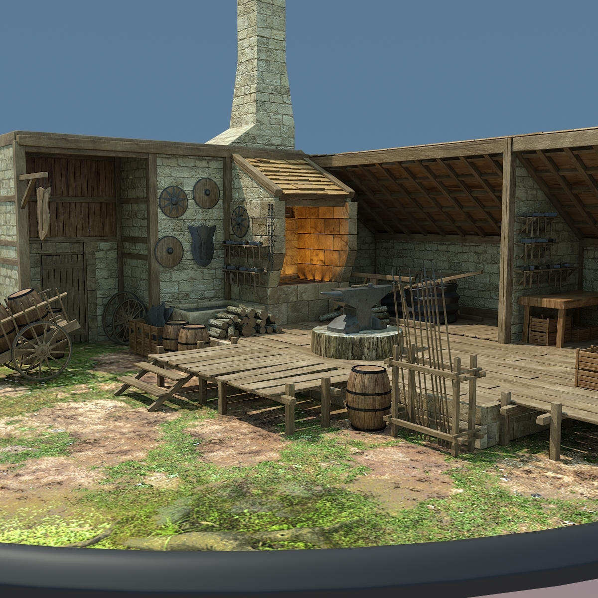 medieval blacksmith house obj