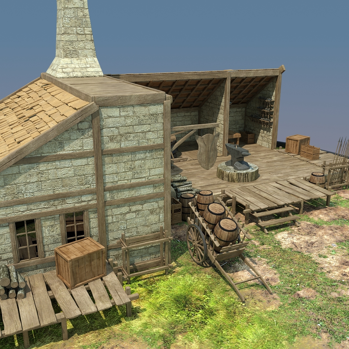 medieval blacksmith house obj