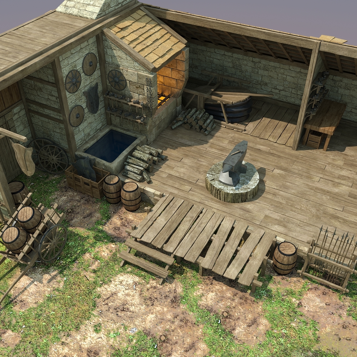 medieval blacksmith house obj