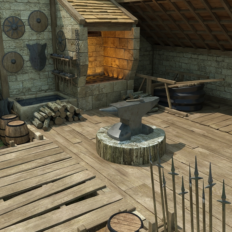 medieval blacksmith house obj