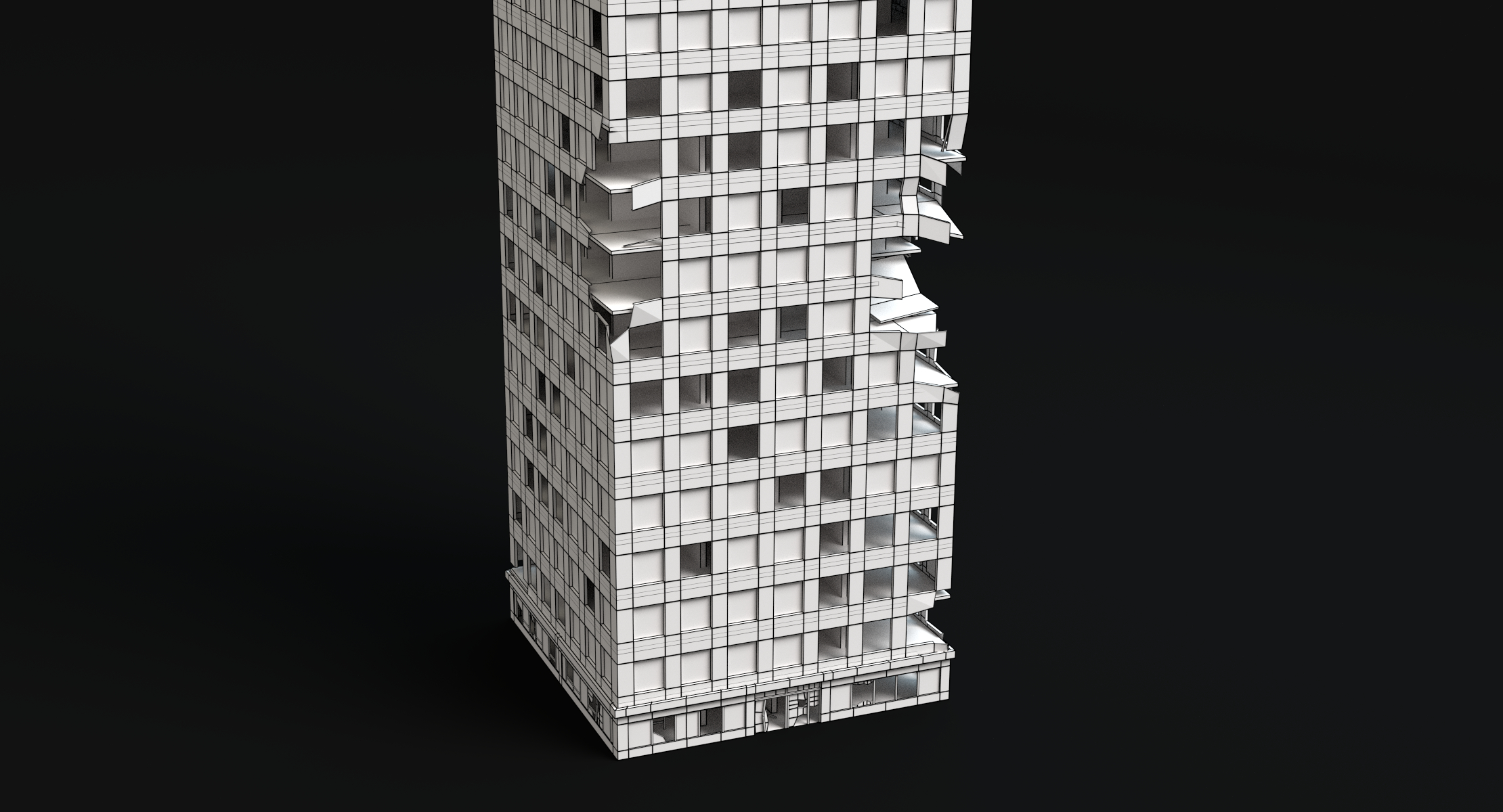 destroyed skyscraper building 3d max