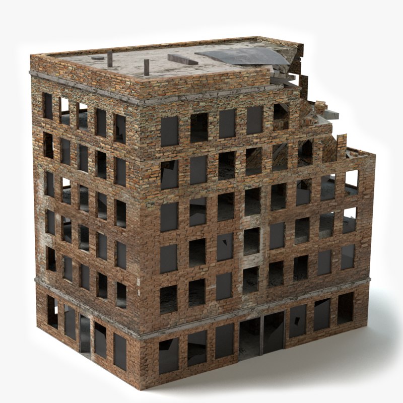 3d damaged brick building