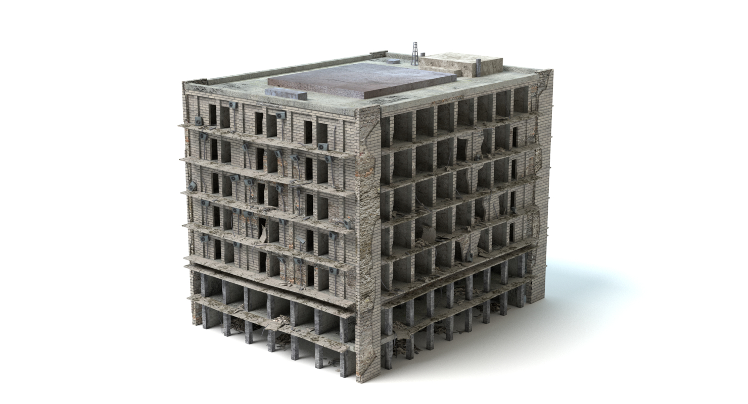 damaged building set 3d 3ds